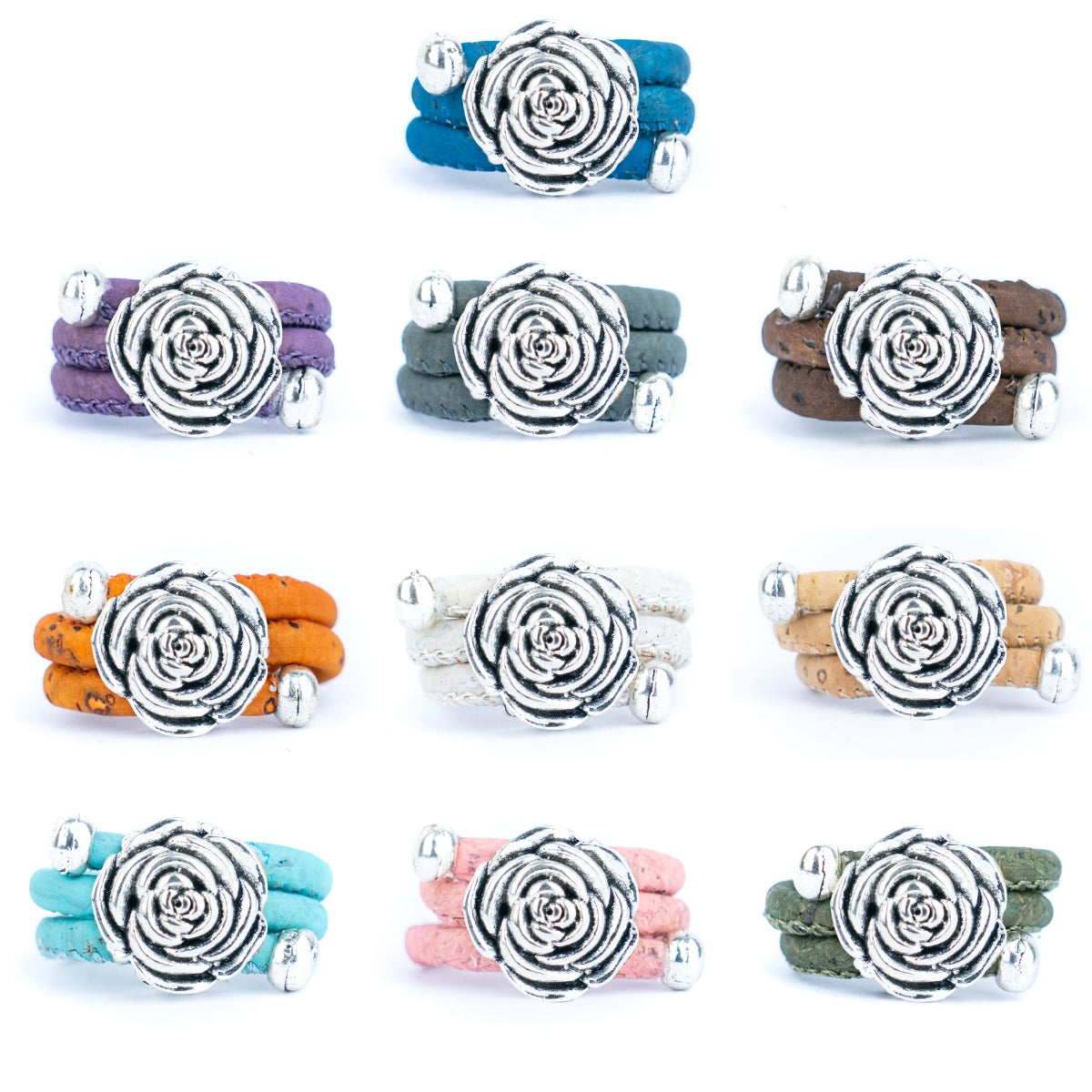 Natural colored cork cord and Rose alloy accessories handmade women's ...