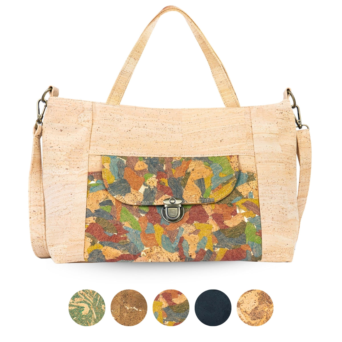 Natural Cork Handbag | Vegan Shoulder Bag with Front Pocket BAGP-317 ...