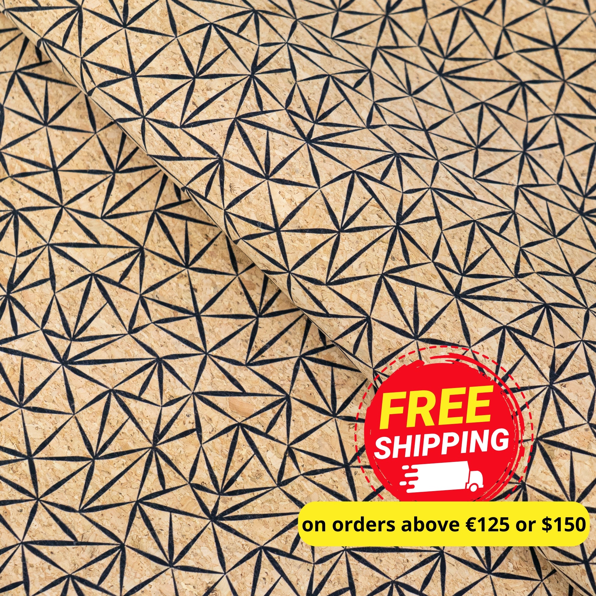 Natural Cork Fabric with Black Geometric Pattern COF-666 – MB Cork