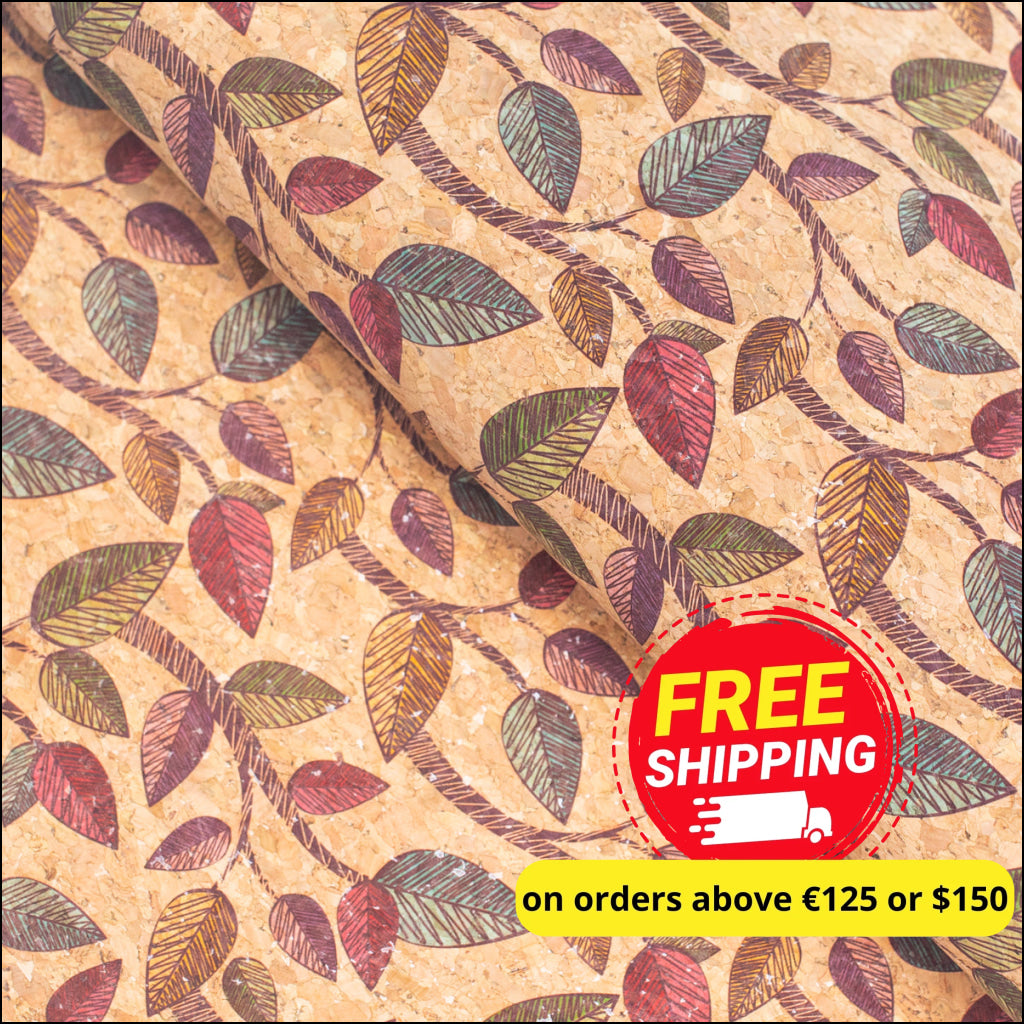 Colorful Leaves Natural Cork Fabric COF-204-A – MB Cork