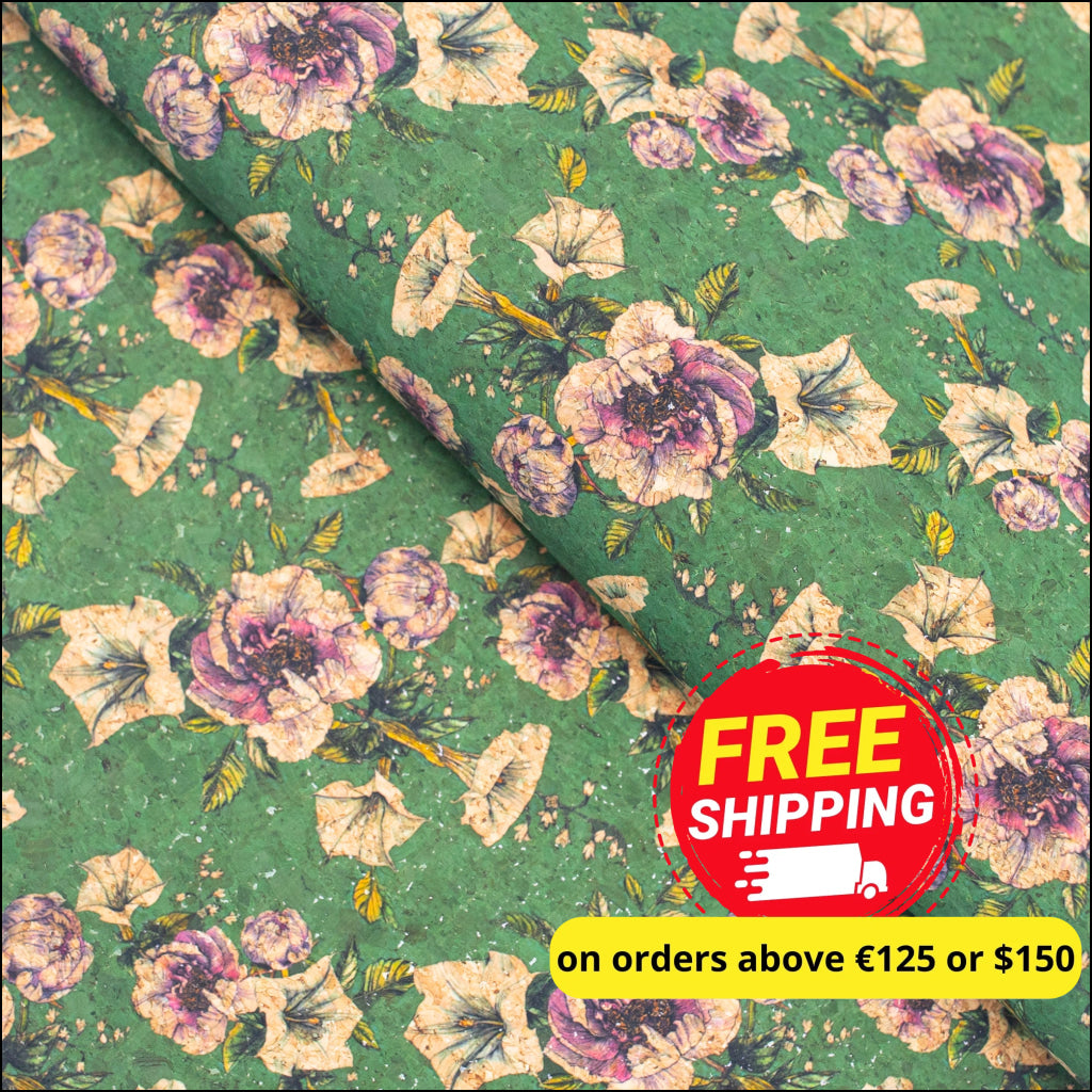Flower Green Pattern Cork Fabric COF-351-A – MB Cork