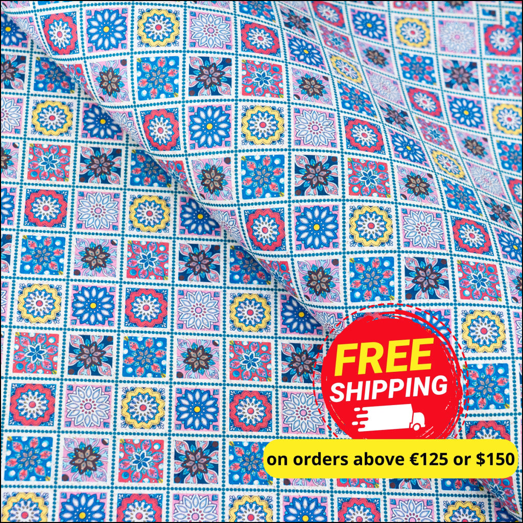 Printed Cork Fabric with Colorful Geometric Tile Design COF-561 – MB Cork