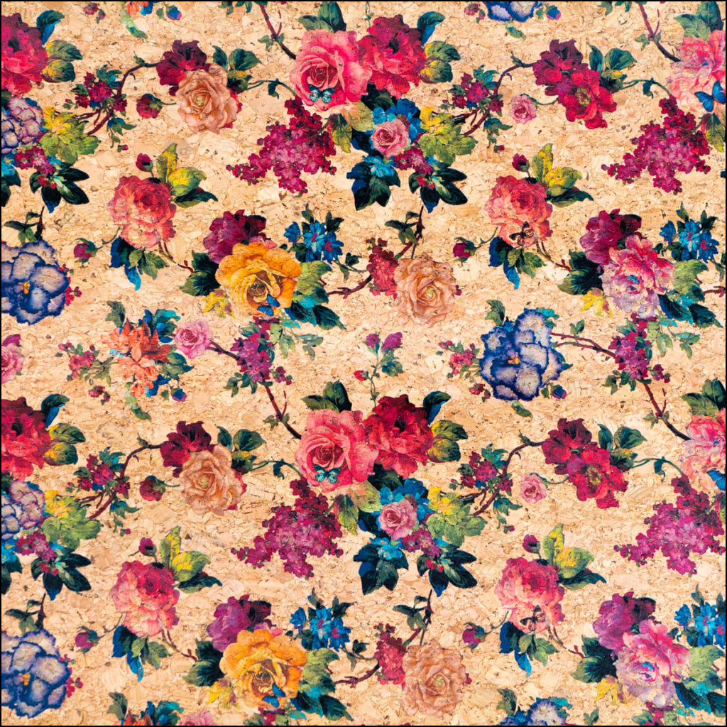 Vibrant Rose Garden: Multicolored Floral Cork Fabric COF-509 – MB Cork