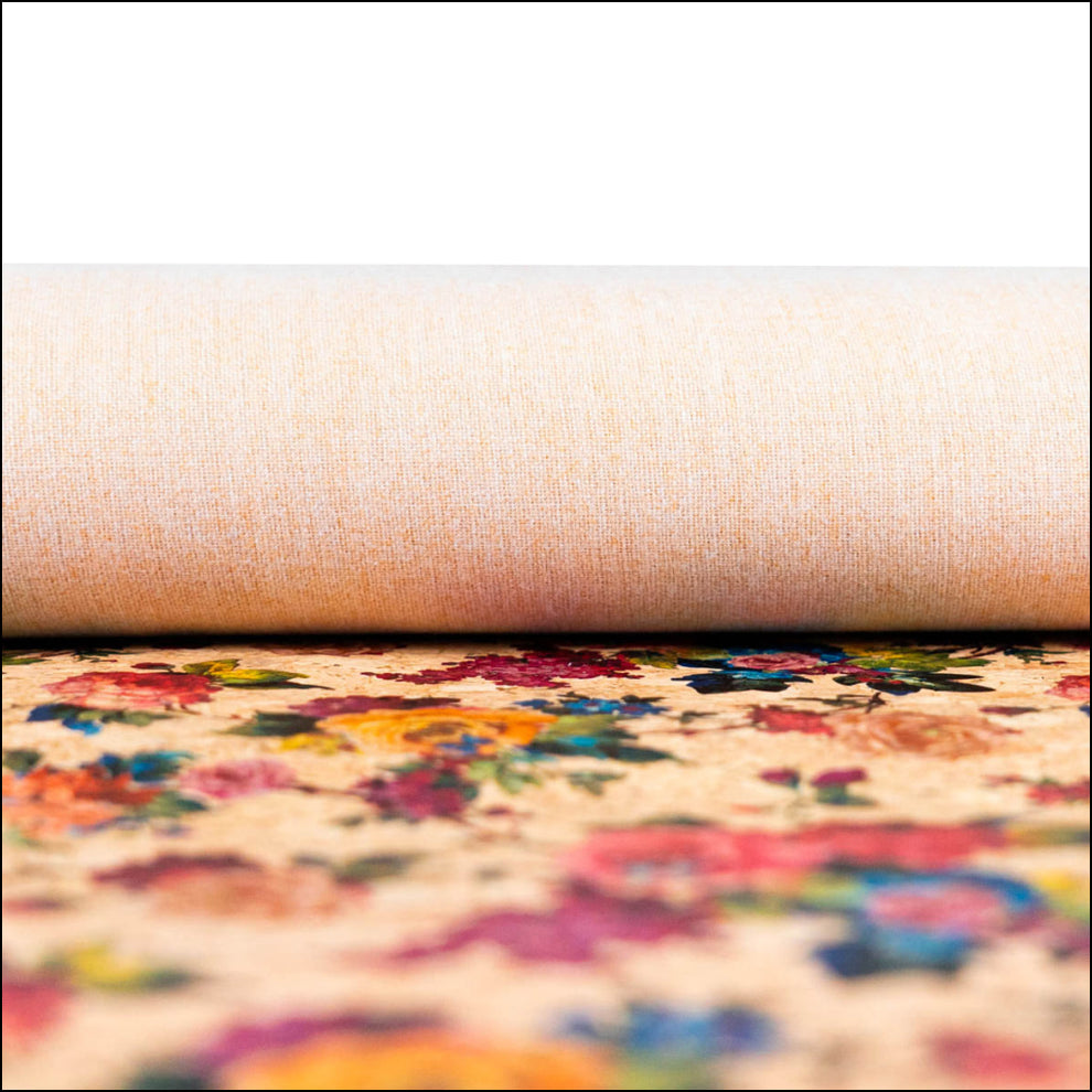 Vibrant Rose Garden: Multicolored Floral Cork Fabric COF-509 – MB Cork