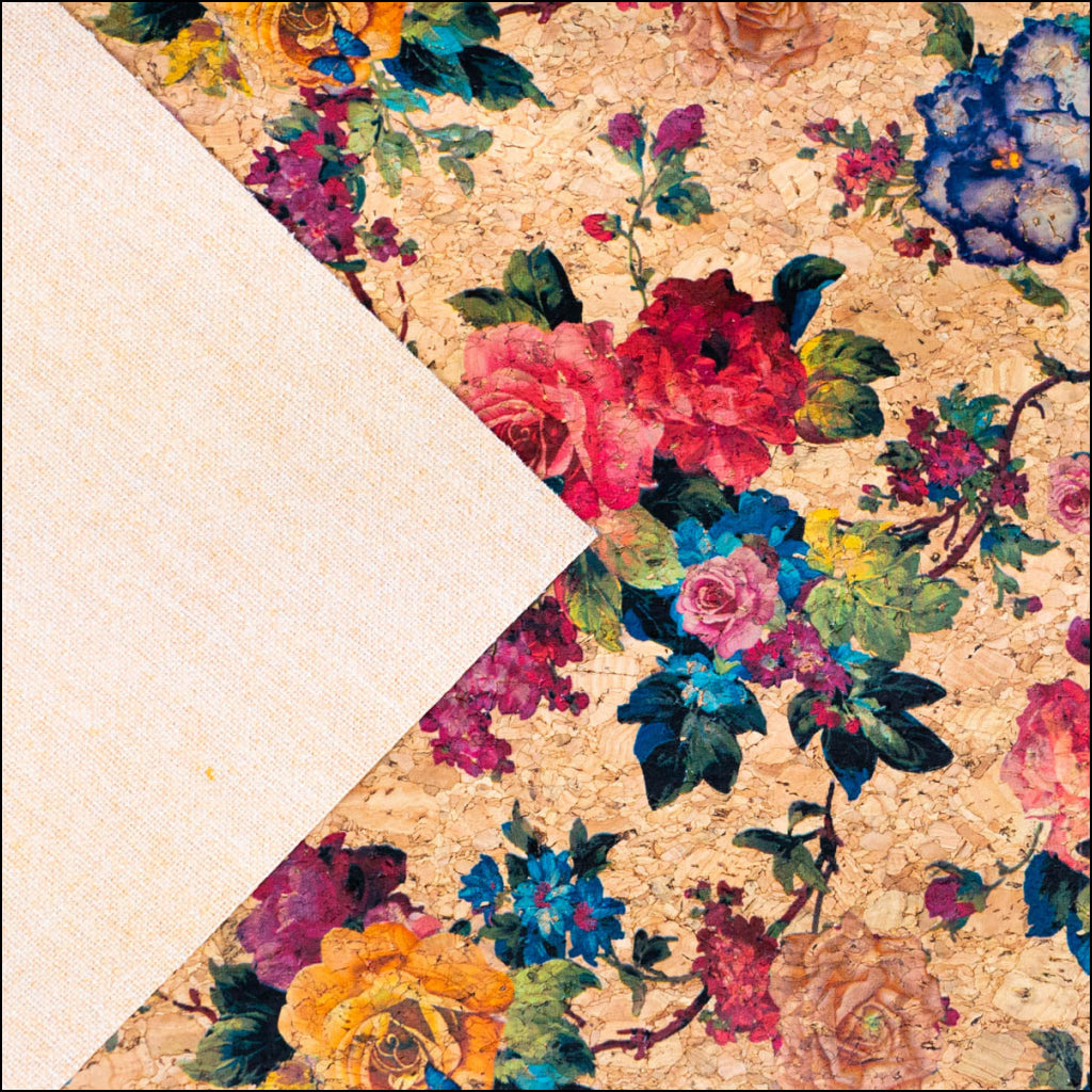 Vibrant Rose Garden: Multicolored Floral Cork Fabric COF-509 – MB Cork