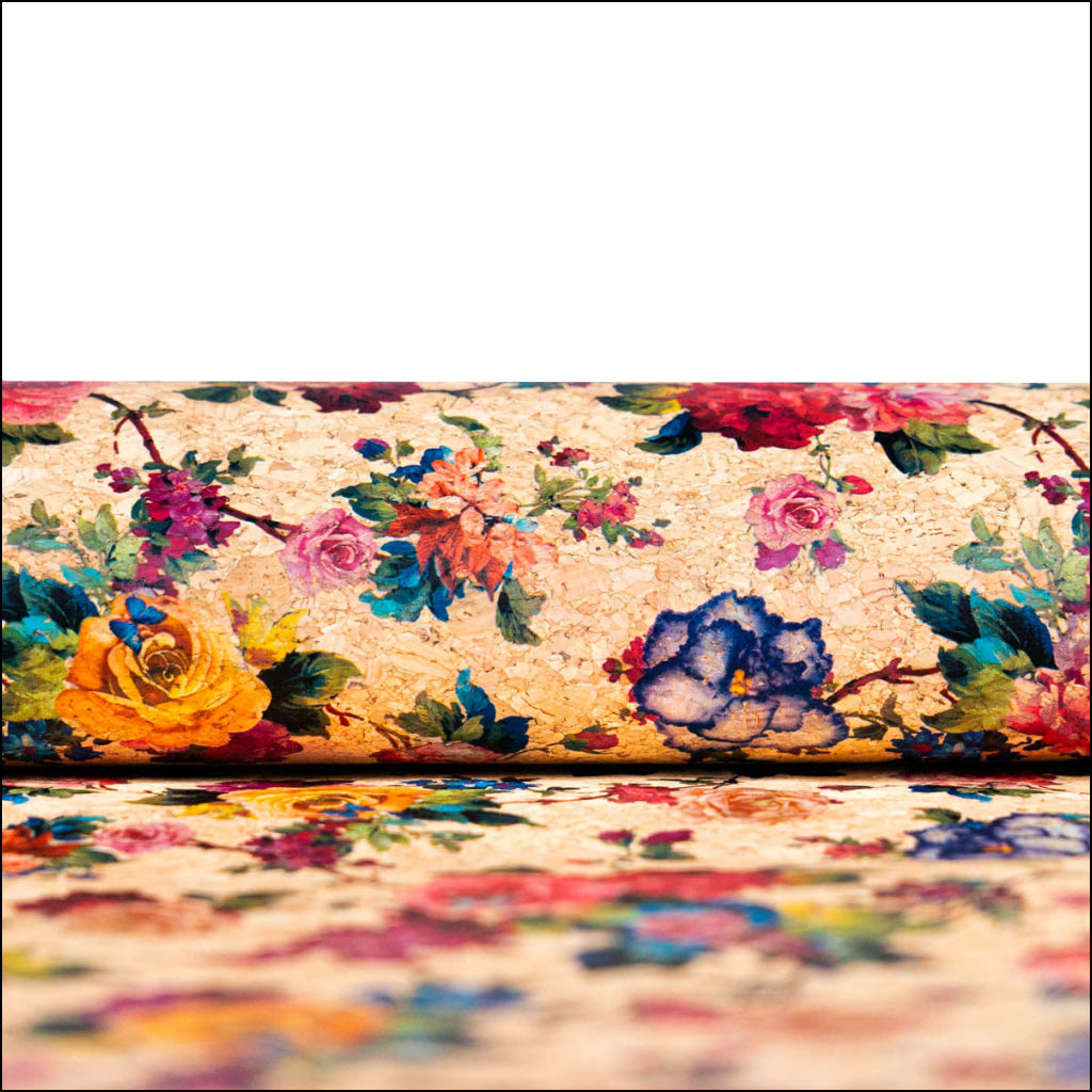 Vibrant Rose Garden: Multicolored Floral Cork Fabric COF-509 – MB Cork