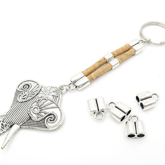 10 Pcs for 5mm round leather Antique Silver 2 stand terminal jewelry s ...