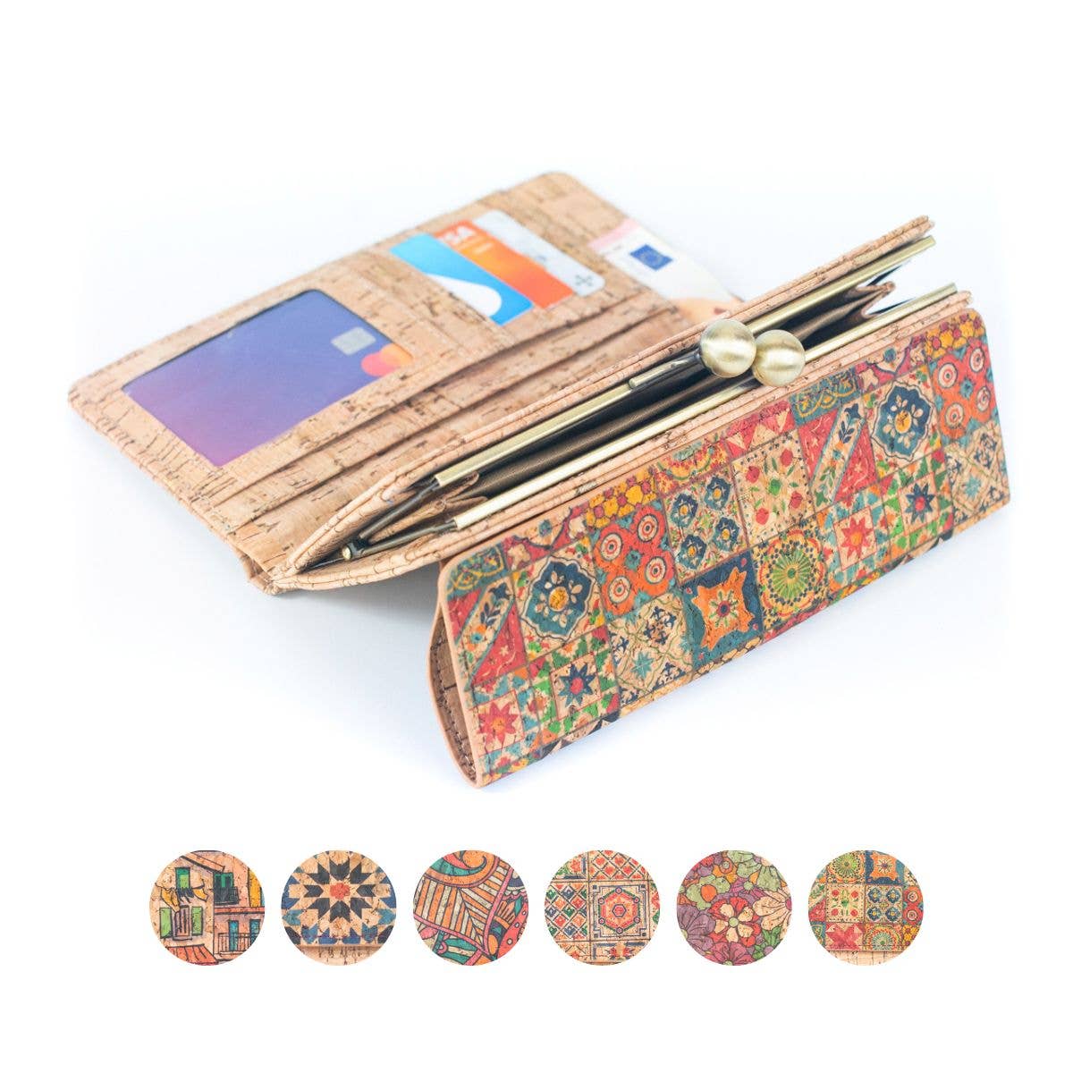 Natural Cork Print Women's Wallet with Antique Brass Purse BAGF-065 ...