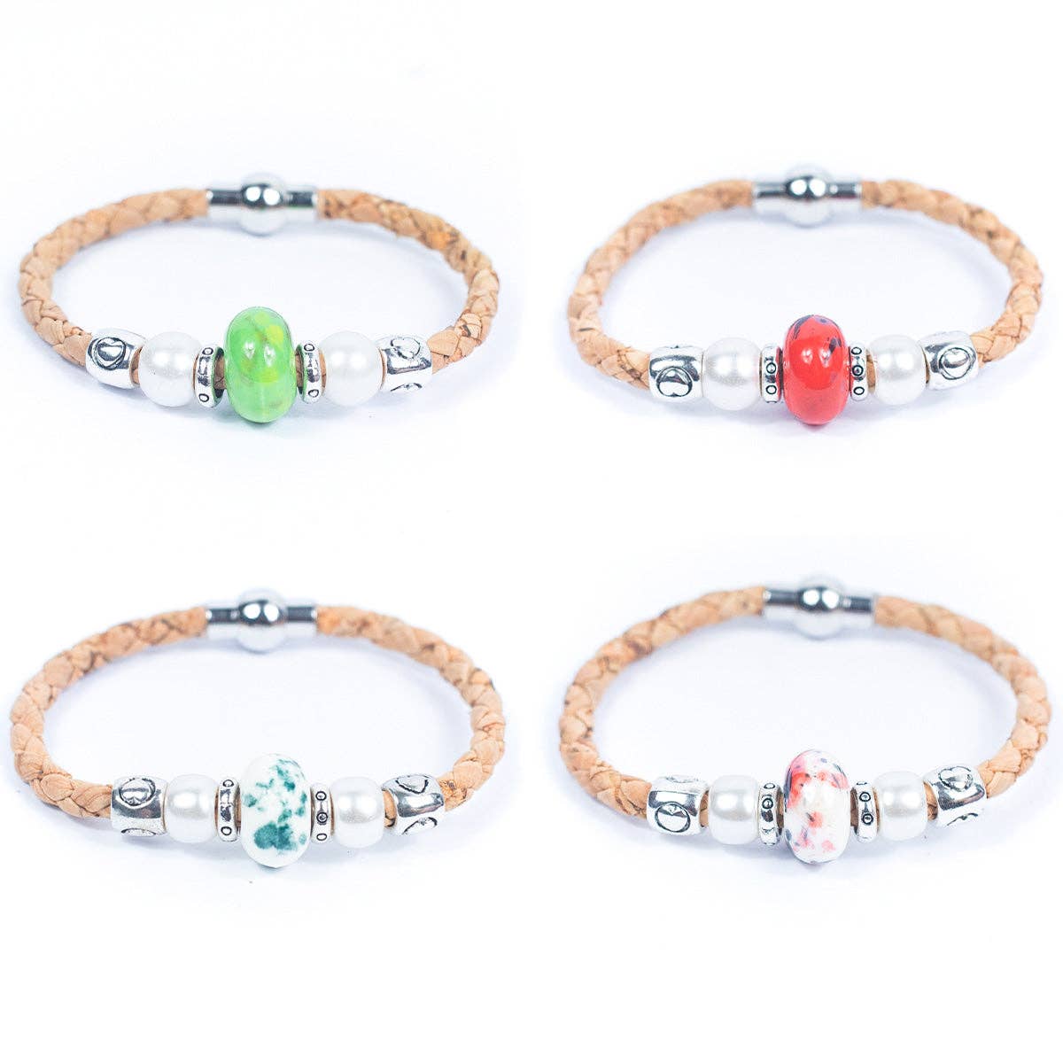 5mm round natural braided cork wire and colorful porcelain bracelet DB ...
