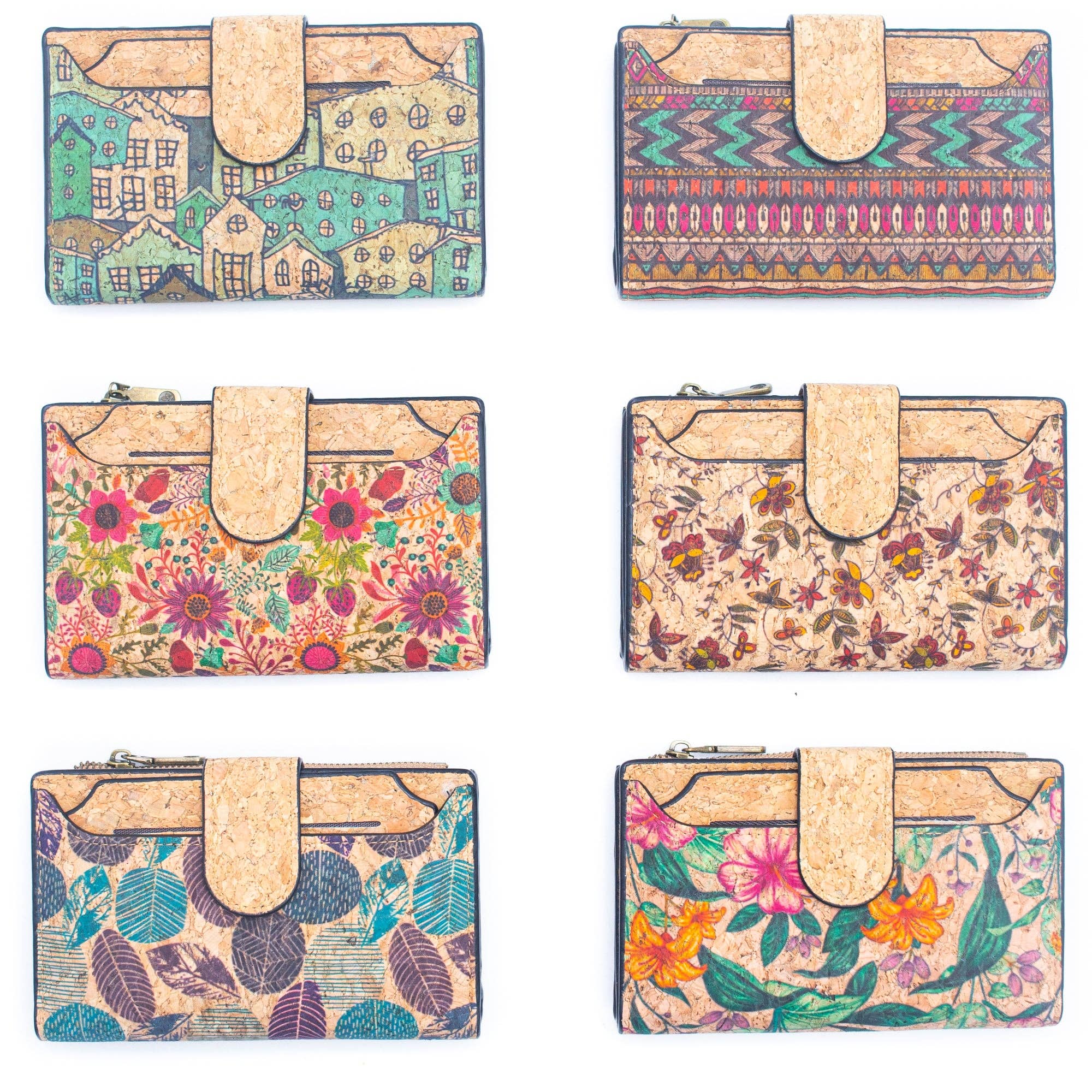 Natural Cork card Wallets with Floral Print and Mosaic Patterns (6 Uni ...